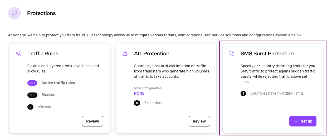 SMS Burst Protection | Vonage API Documentation